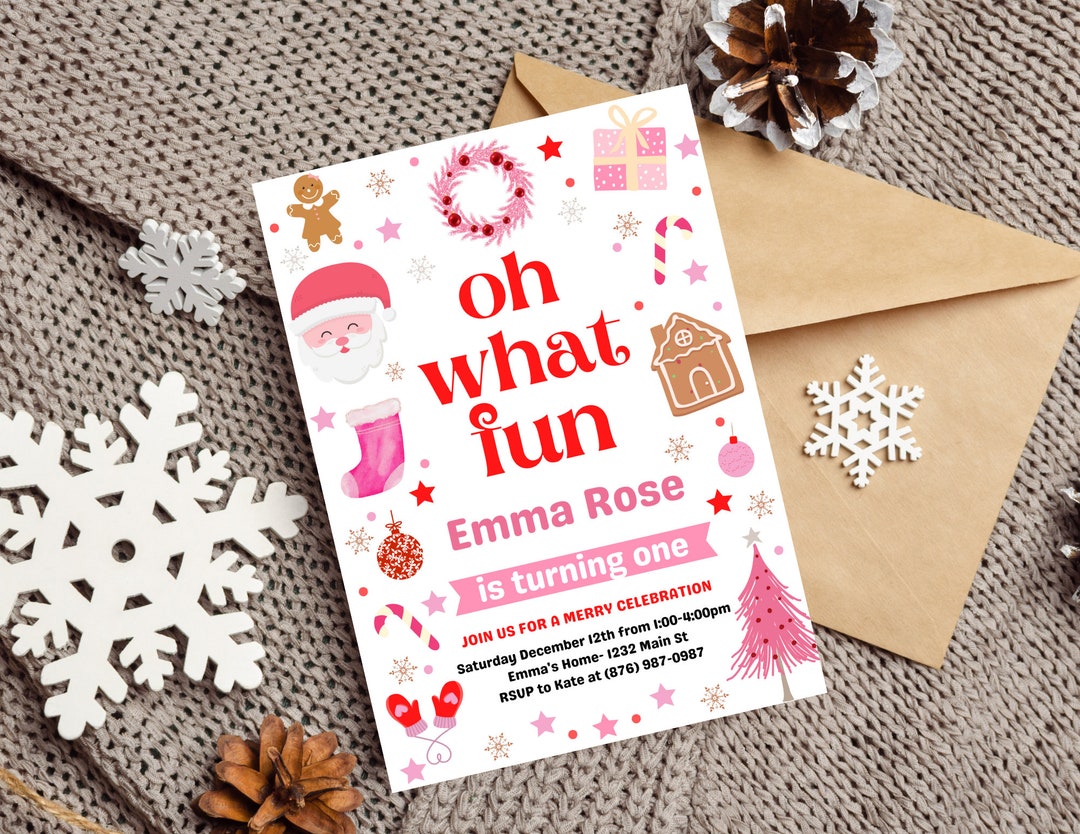 Editable Christmas Birthday Invitation Oh What Fun Christmas Birthday ...