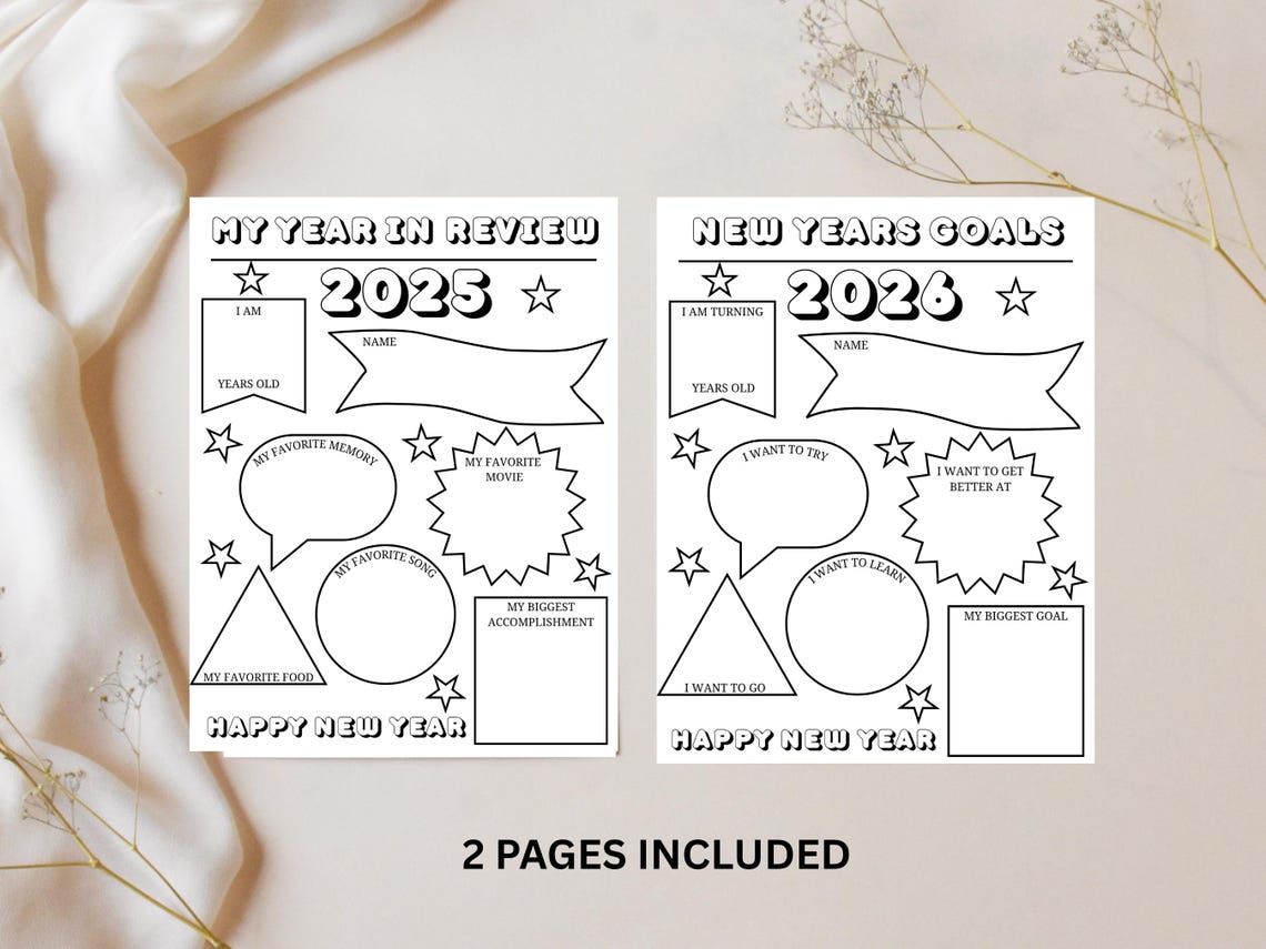 Kids New Year's Resolution Printable- Year in Review and Goals for the ...