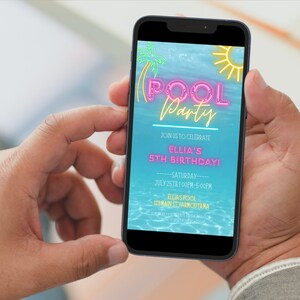 Pool Party Ecard,pool Party Text Invitation,pool Party Birthday Digital ...