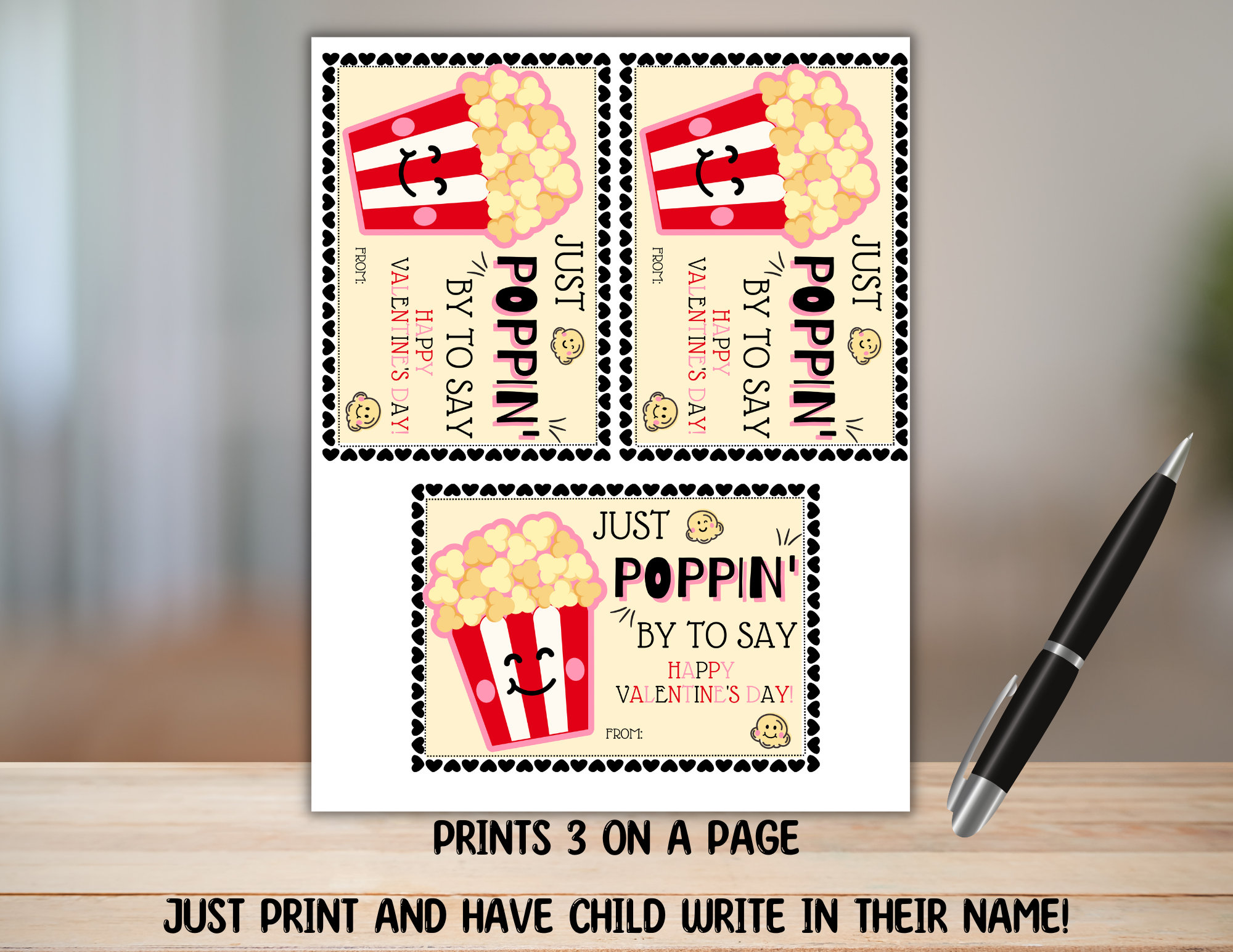 PRINTABLE Just POPPIN' BY to Say Happy Valentine's Day! Tag | Instant ...