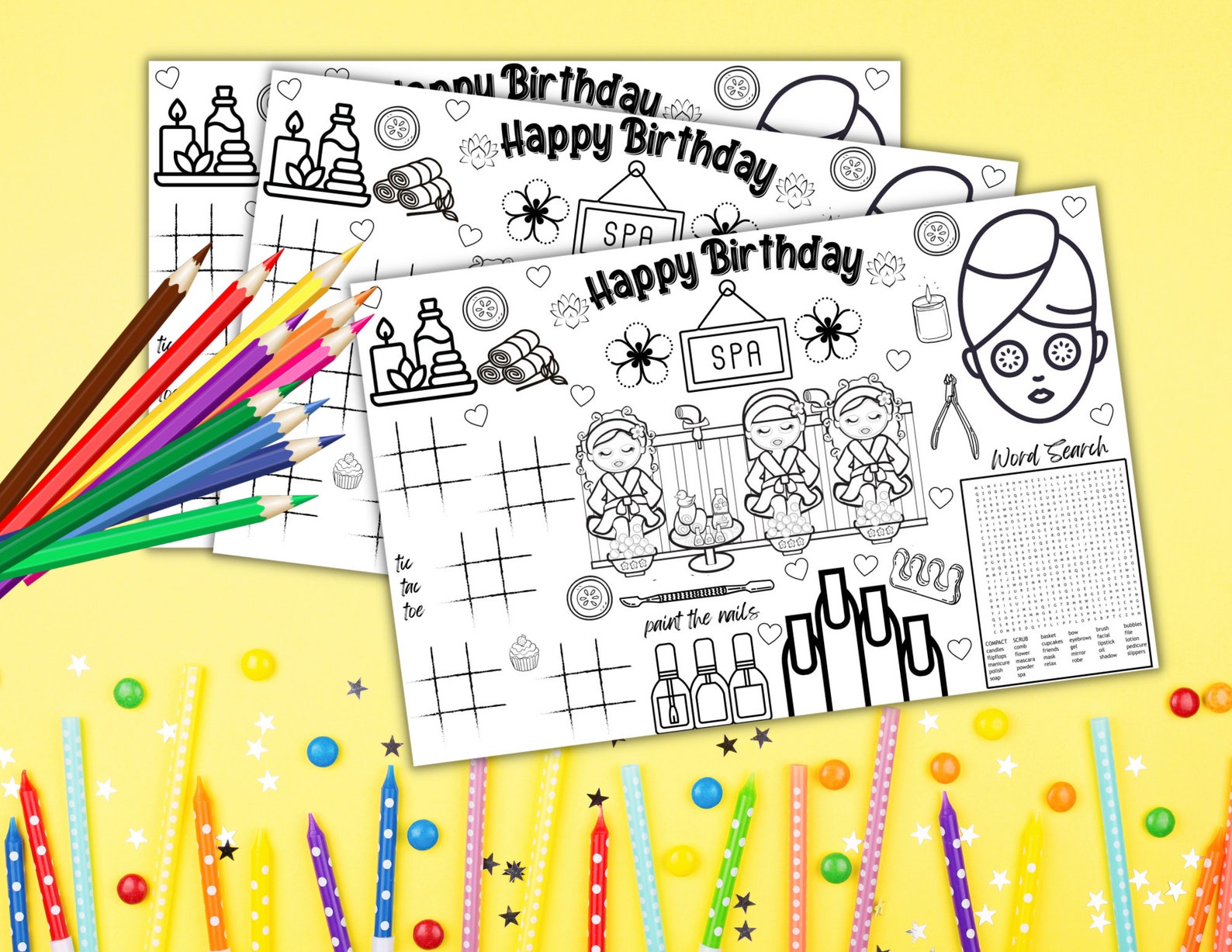 Spa Party Coloring Placemat Personalized Spa Party - Etsy