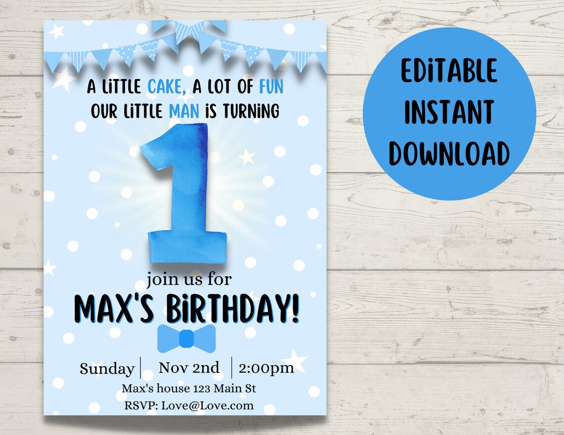 Editable First Birthday Invitation Boy,1st Birthday Download Printable ...
