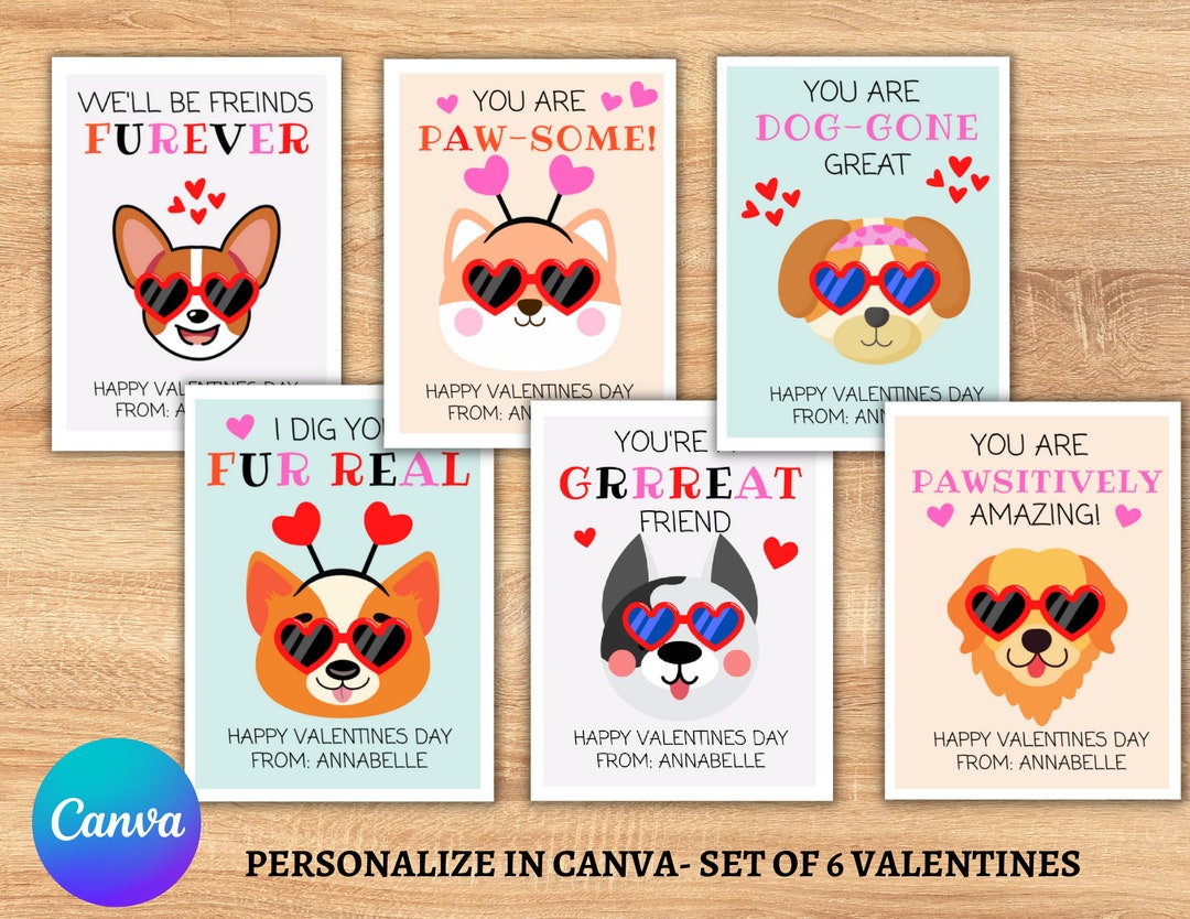 Kids Valentines, Puppy Printable Valentine's Day Cards, Editable ...