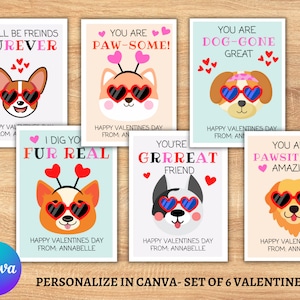 Kids Valentines, Puppy Printable Valentine's Day Cards, Editable ...