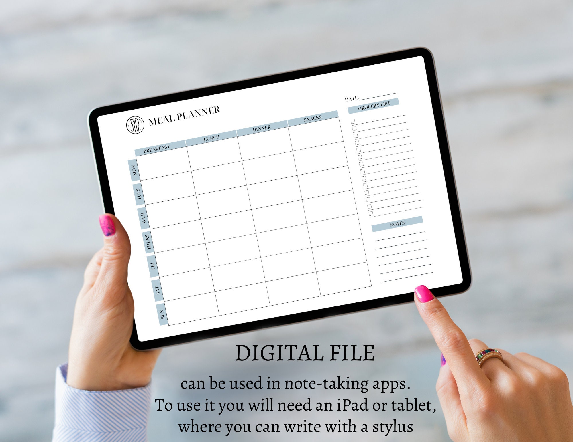 Digital Meal Planner for Goodnotes, Blush Pink, Undated Weekly Meal ...