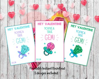 Printable Valentine Card, Ring Pop Valentine Card, Printable Classroom ...