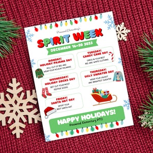 Editable Christmas Spirit Week Flyer Canva Template, School Spirit ...
