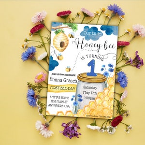 Editable First Bee Day Invitation Bundle, Honey Bee First Birthday Pack ...