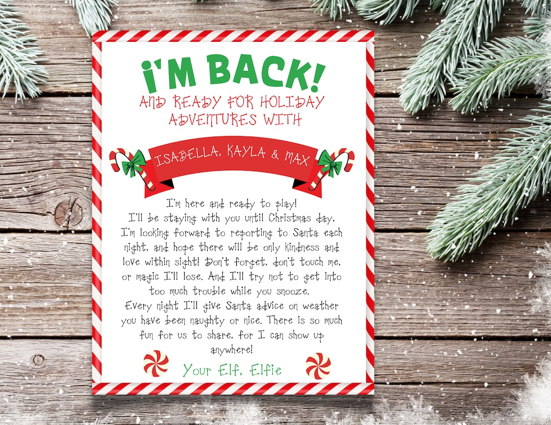 Elf Arrival Letter I'm Back Letter From Elf Hello From Elf Christmas ...