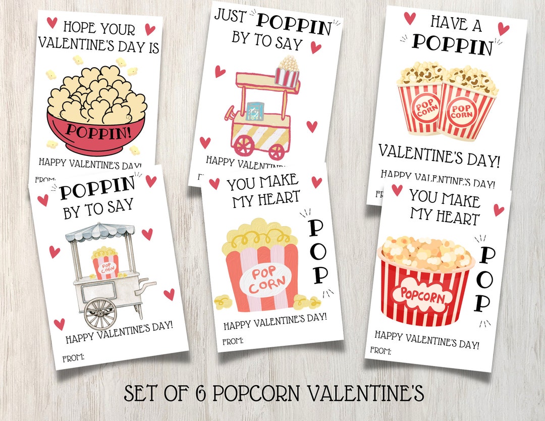 Popcorn Valentine Cards for Kids, Kids Valentine Cards, Popcorn ...