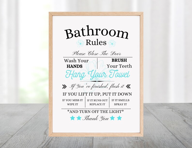 Bathroom Rules Sign printable Signbathroom Decordigital - Etsy