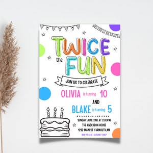 Sibling Birthday Invitation,double Birthday Invitation,dual Combined ...