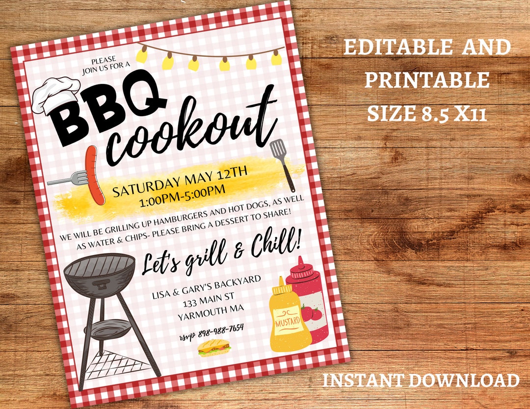Barbecue Cookout Flyer, Picnic Flyer, Fundraiser Flyer, Neighborhood ...