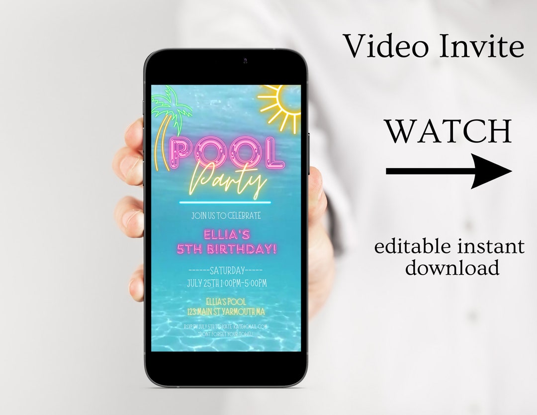 Pool Party Ecard,pool Party Text Invitation,pool Party Birthday Digital ...