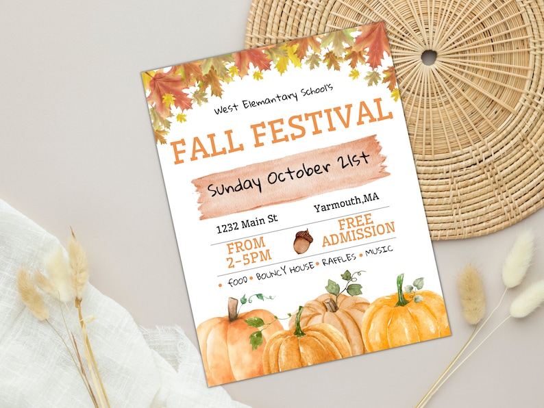 Fall Festival Flyer Template Editable, Harvest Invitation Church ...