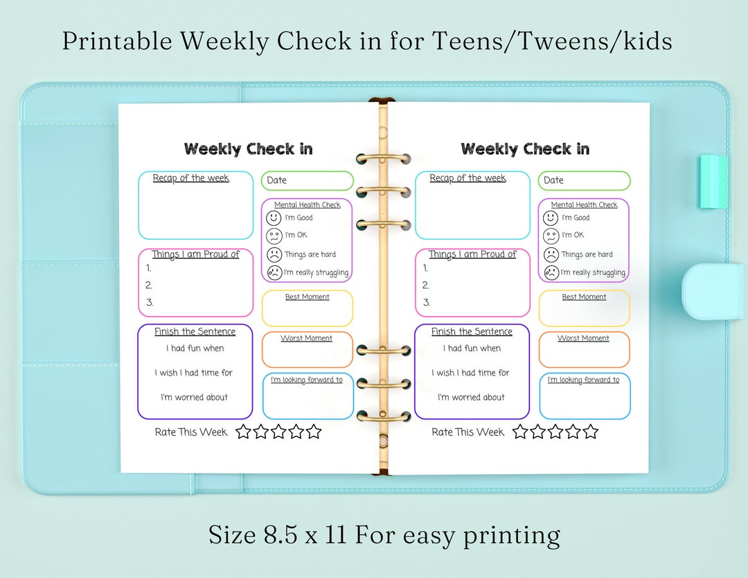 Weekly Check-in for Teens, Teen Mental Health , School | Journaling for ...