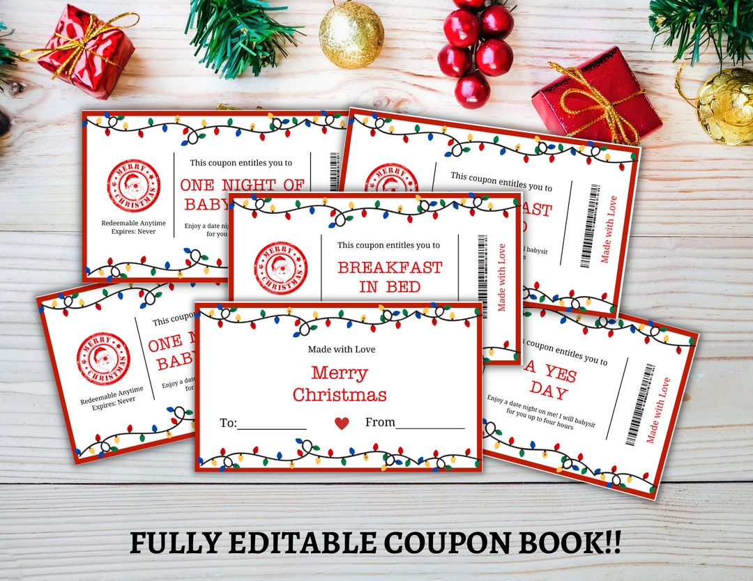 Printable Christmas Coupon Book Stocking Stuffer Custom Vouchers ...