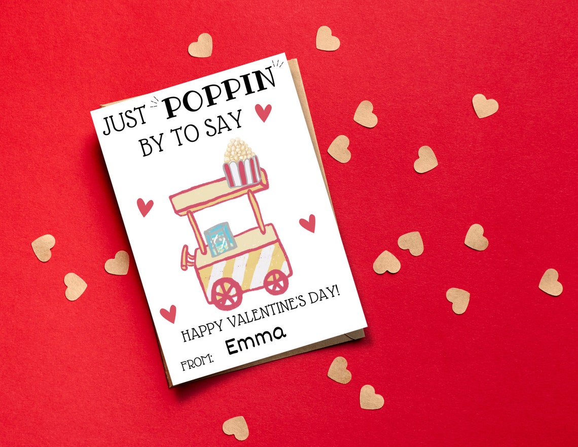 Popcorn Valentine Cards for Kids, Kids Valentine Cards, Popcorn ...