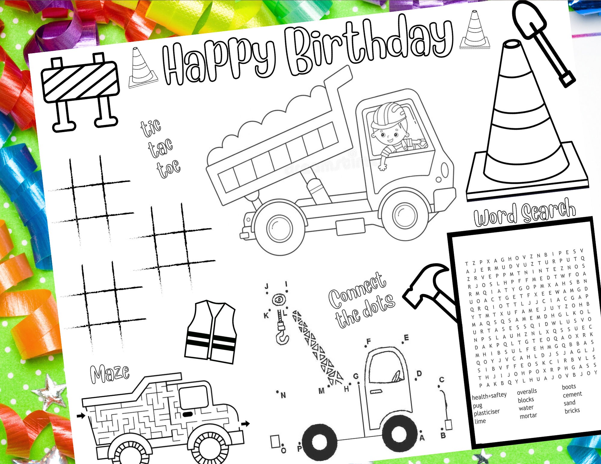CONSTRUCTION Birthday Printable Placemat Activity birthday - Etsy