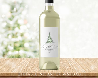 Red Elegant Seasons Greetings Christmas Wine Label, Merry Christmas ...