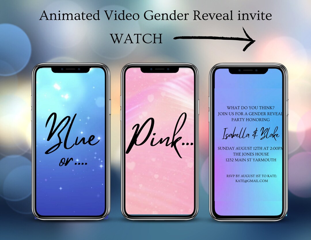 Digital Boy or Girl Gender Reveal Electronic Invitation, Watercolor ...