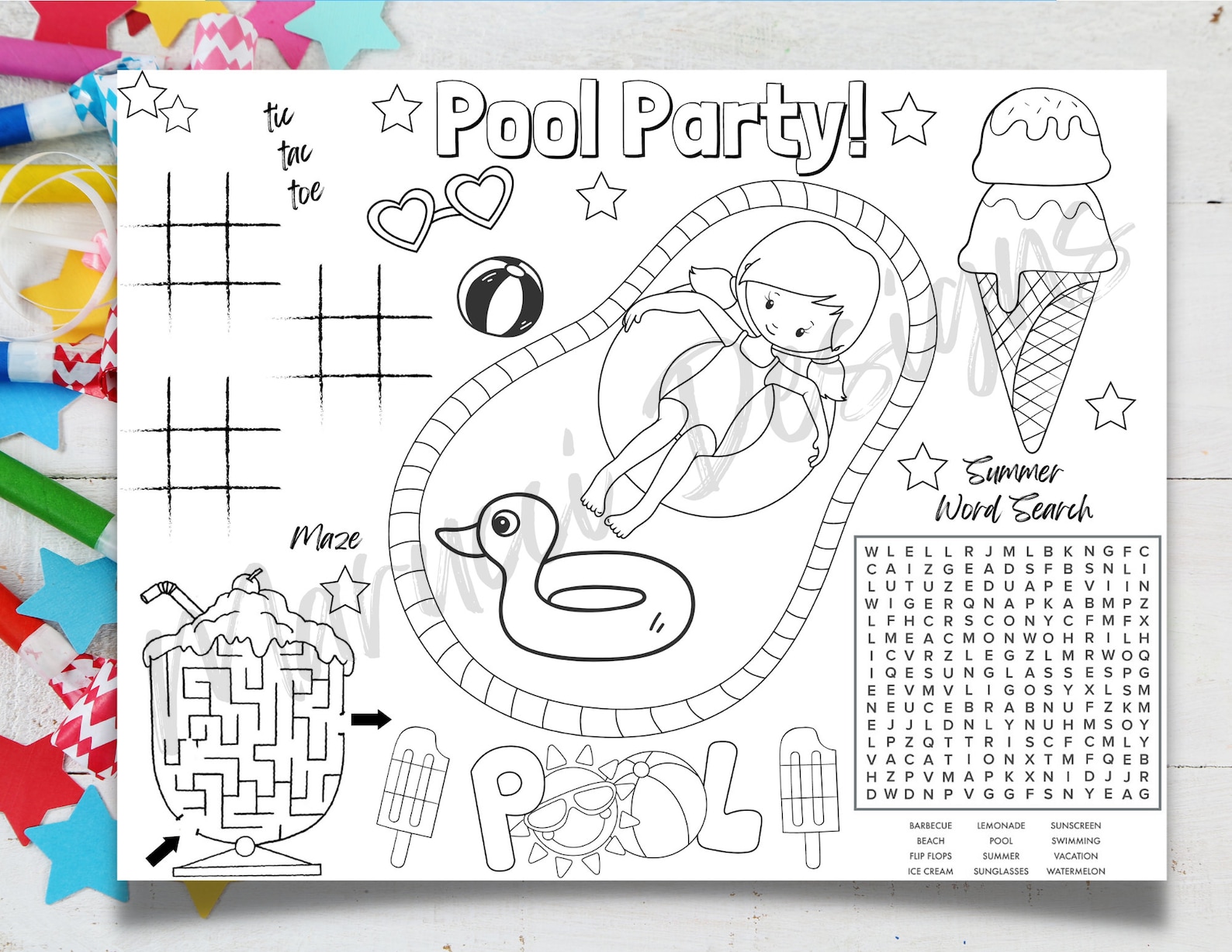 Printable Pool Party Activity Sheet / Kids Printable Activity - Etsy