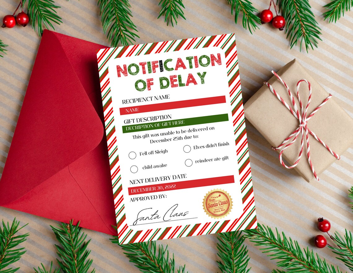 Late Christmas Gift Letter From Santa - Delayed Gift Notice - Missing ...