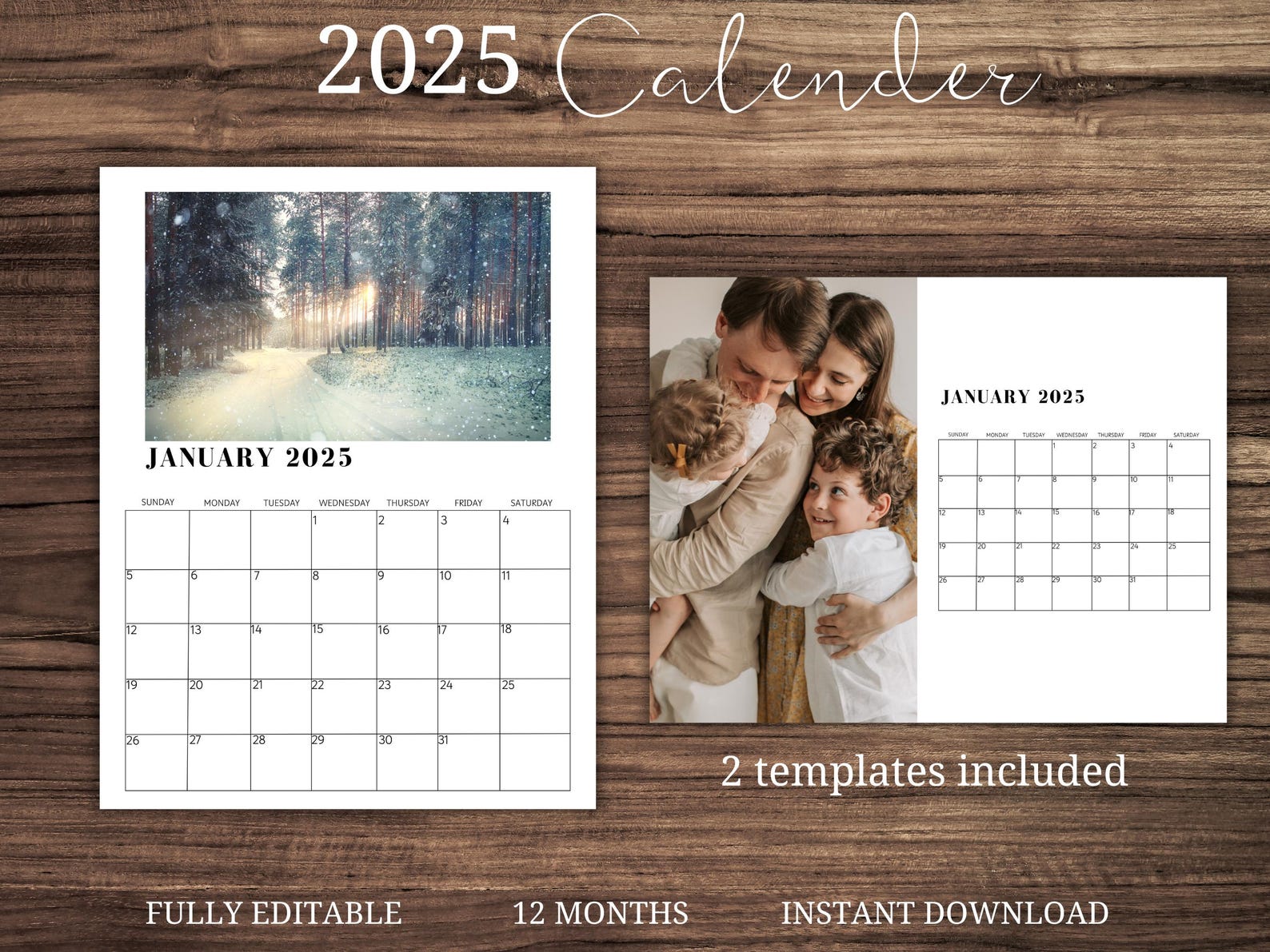 2025 Editable Calendar | Canva Template | Canva Frame | Editable ...