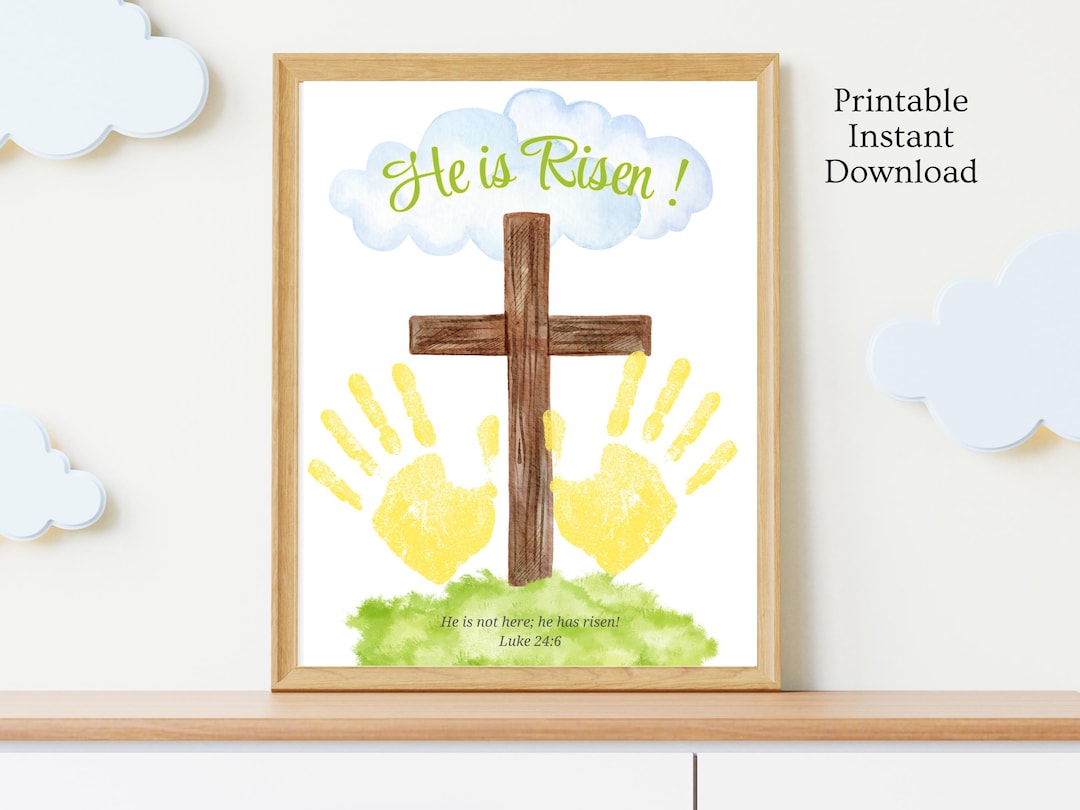 PRINTABLE Easter Handprint Art Craft for Kids, He is Risen Keepsake Art ...