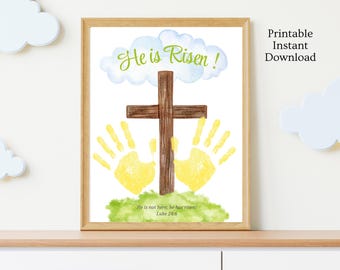PRINTABLE Easter Handprint Art Craft for Kids, He is Risen Keepsake Art ...