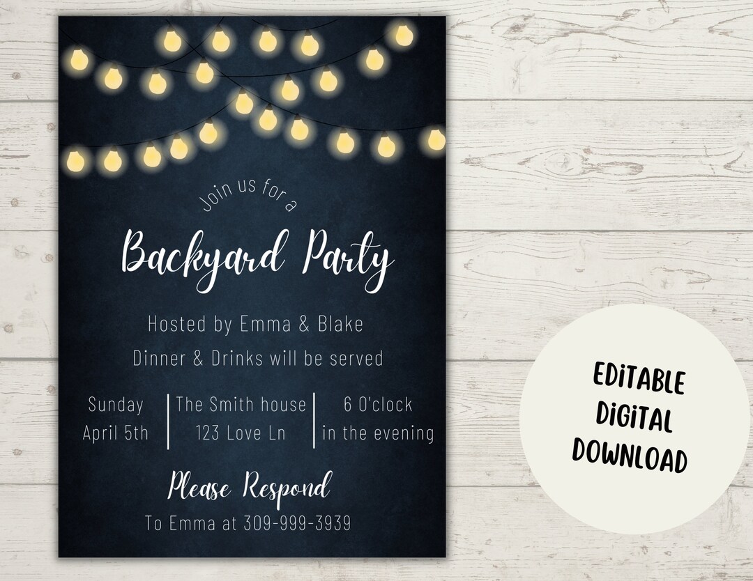 Backyard Party Invitation Template, Birthday, Baby Shower, Couples ...