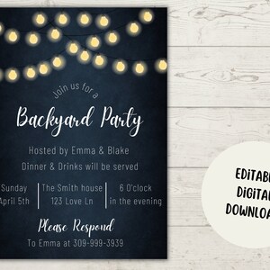 Backyard Party Invitation Template, Birthday, Baby Shower, Couples ...