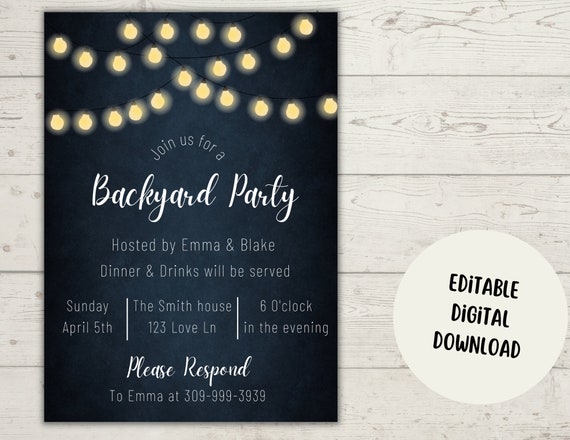 Backyard Party Invitation Template Birthday Baby Shower - Etsy