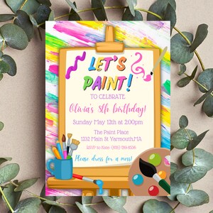 Art Birthday Invitation Party Paint Invites Colorful Painting Theme ...