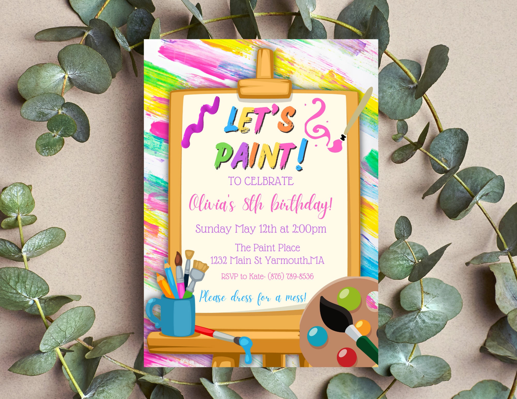 Art Birthday Invitation Party Paint Invites Colorful Painting Theme ...