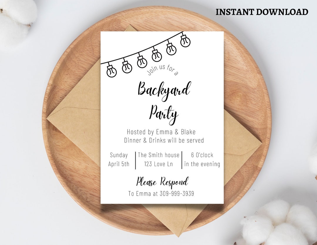 Backyard Party Invitation Template, Birthday, Baby Shower, Couples ...