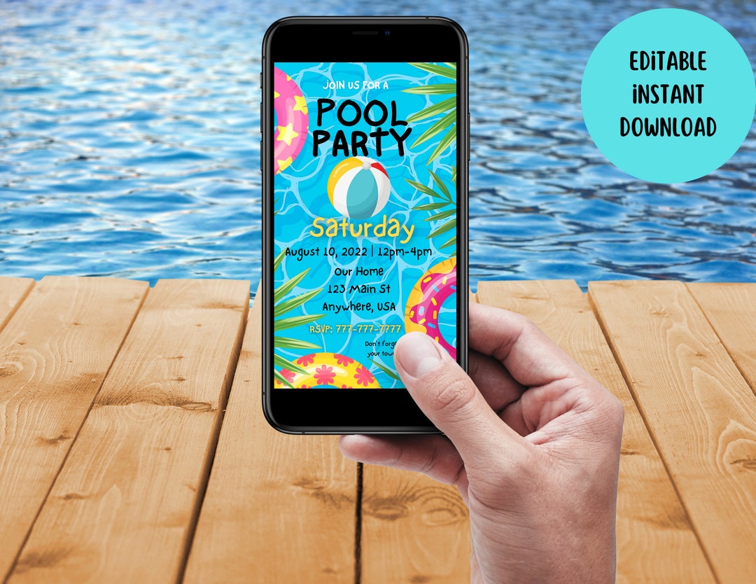 Pool Party Ecard,pool Party Text Invitation,pool Party Birthday Digital ...
