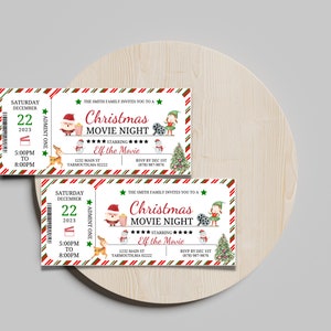 Christmas Movie Night Invitation Ticket, Christmas Movie Night Party ...
