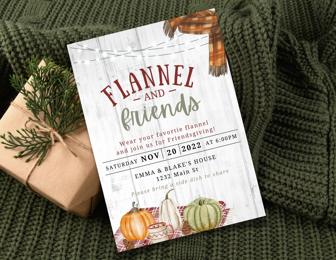 Friendsgiving Invitation, Flannel and Friendsgiving Party Invitation ...