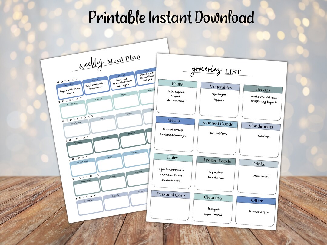 INSTANT DOWNLOAD Printable Menu Download and Weekly Menu Planner ...