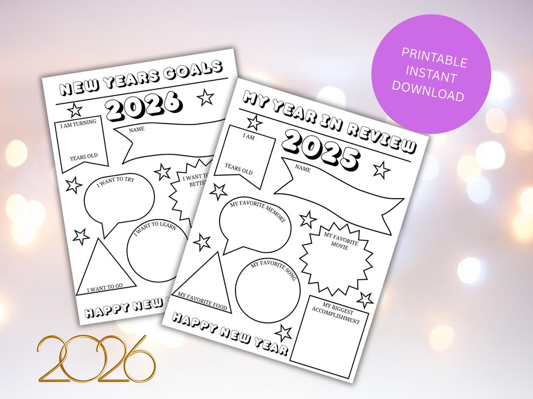 Kids New Year's Resolution Printable- Year in Review and Goals for the ...