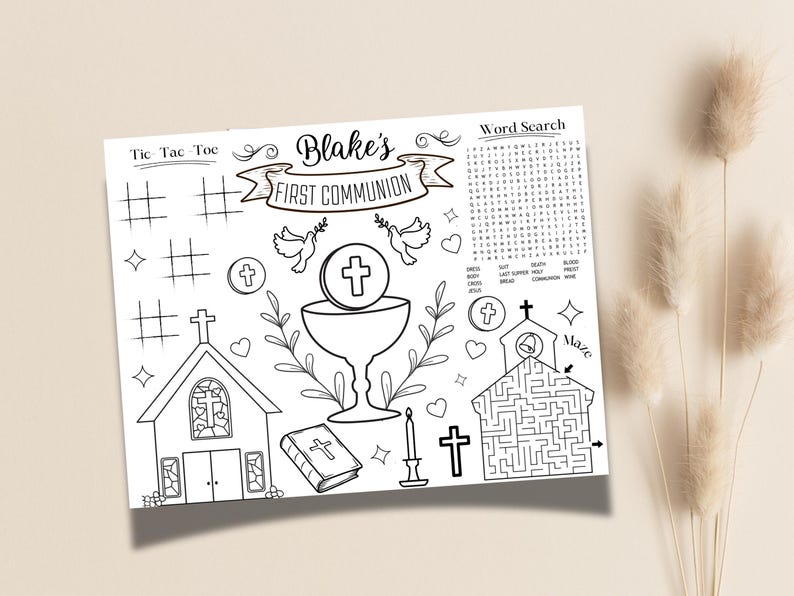 PRINTABLE First Communion Coloring Placemat, Digital File, Printable ...