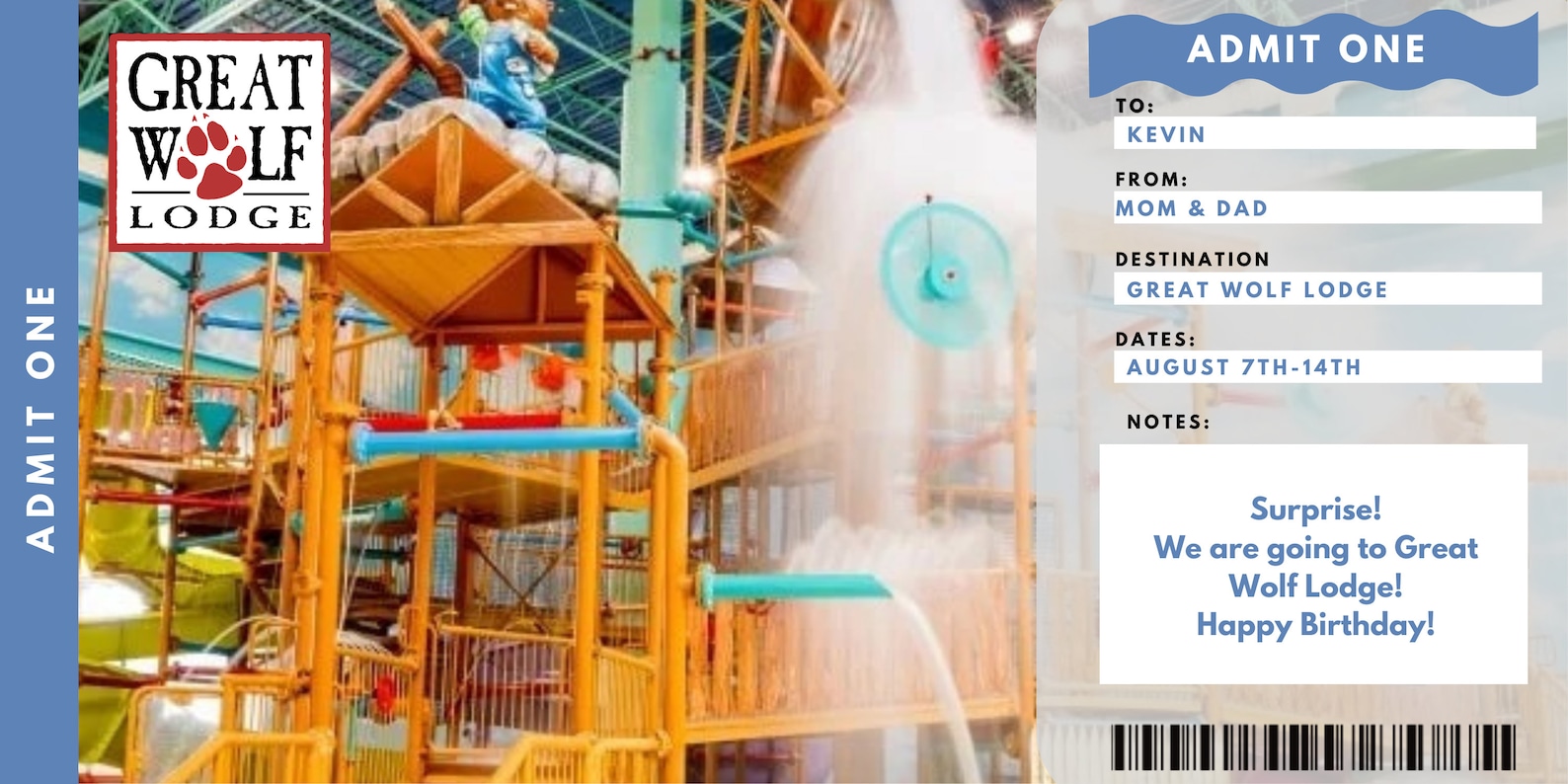 Great Wolf Lodge Ticketgreat Wolf Lodge Surprise Ticketgreat - Etsy