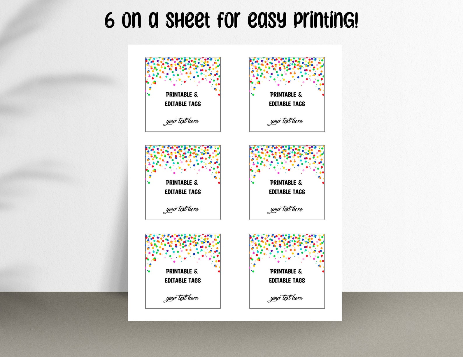 Printable Gift Tag, Confetti Tag Template / Editable Favor Tag ...