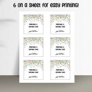 Printable Gift Tag, Confetti Tag Template / Editable Favor Tag ...