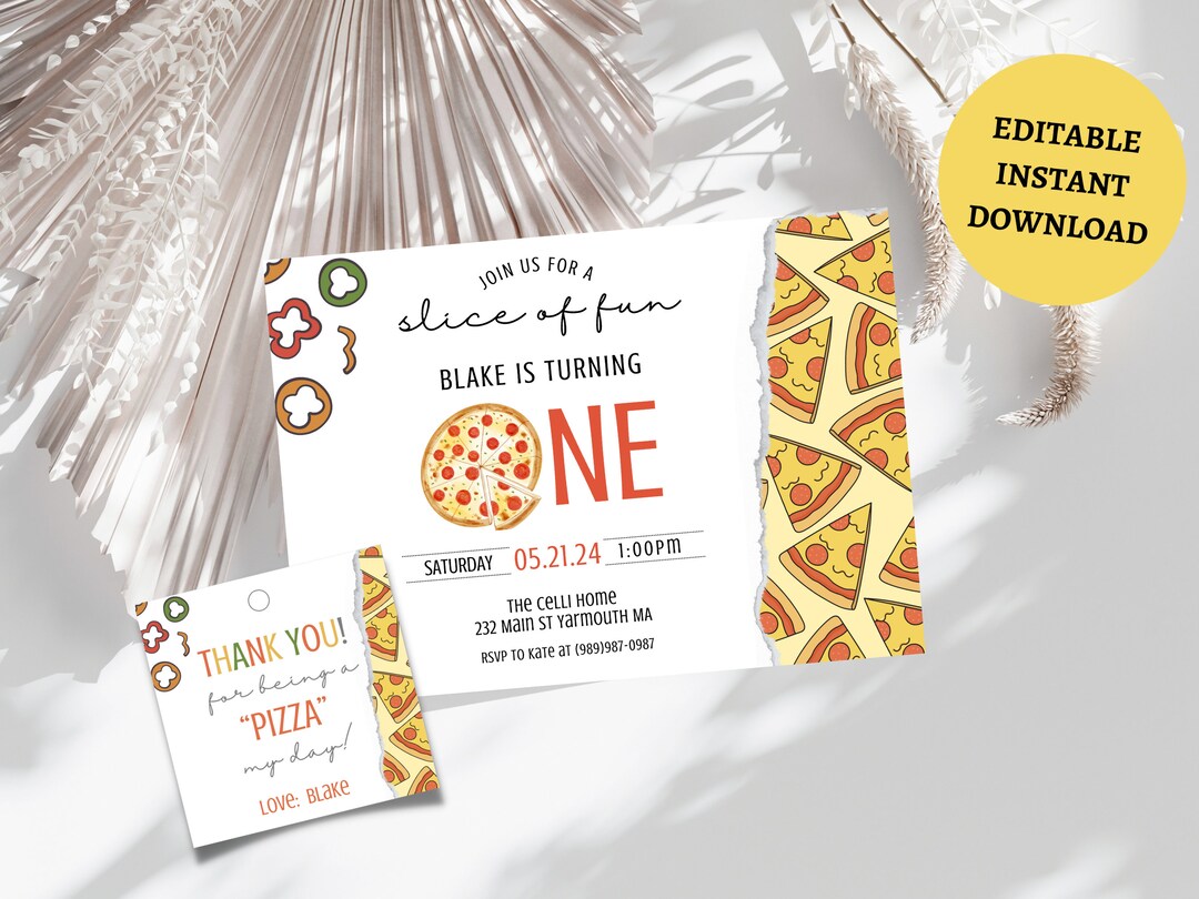 Pizza SLICE OF FUN Baby 1ST Birthday Invitation, Pizza Parlor Invite ...