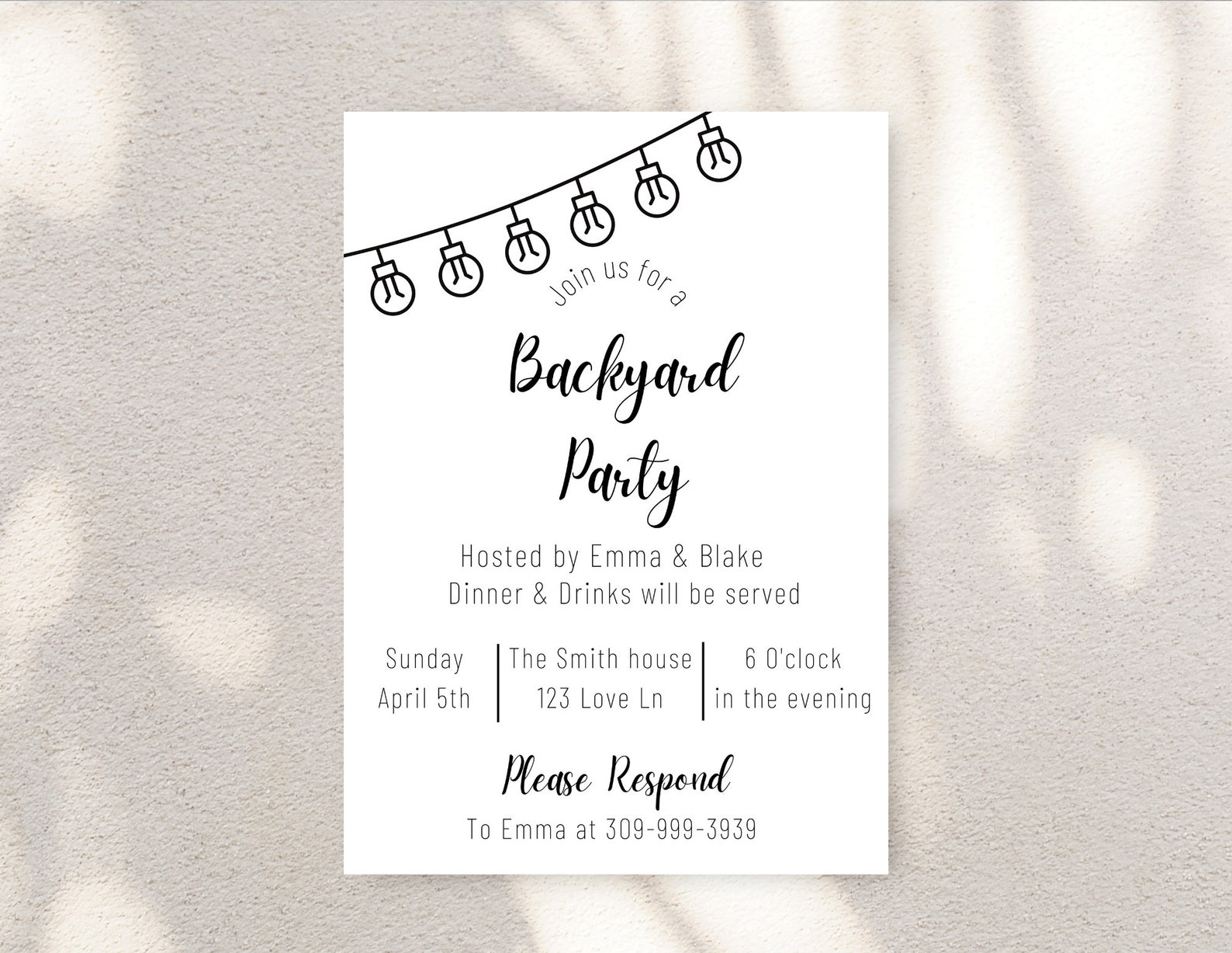 Backyard Party Invitation Template, Birthday, Baby Shower, Couples ...
