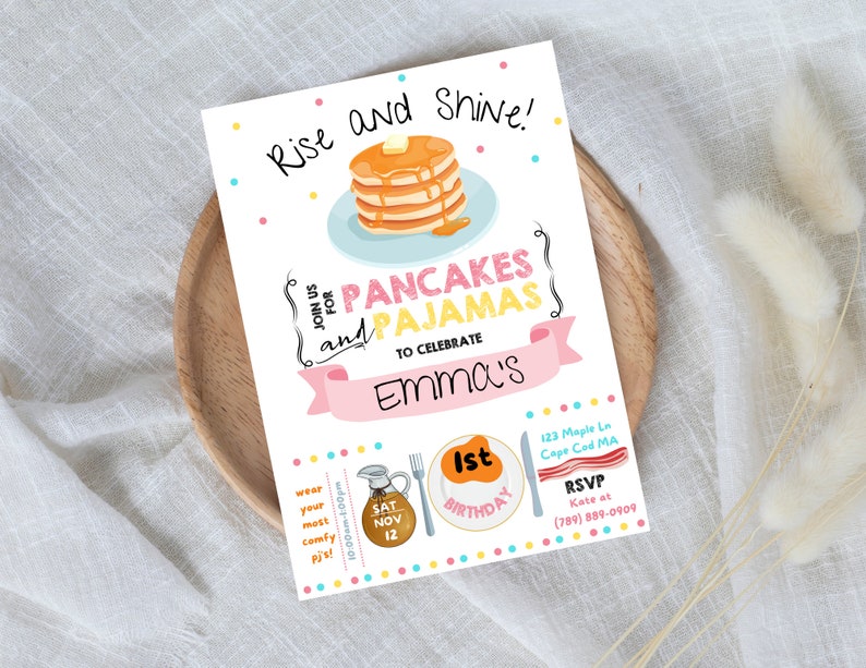 Pancakes And Pajamas Party Birthday Invitation Digital File Etsy