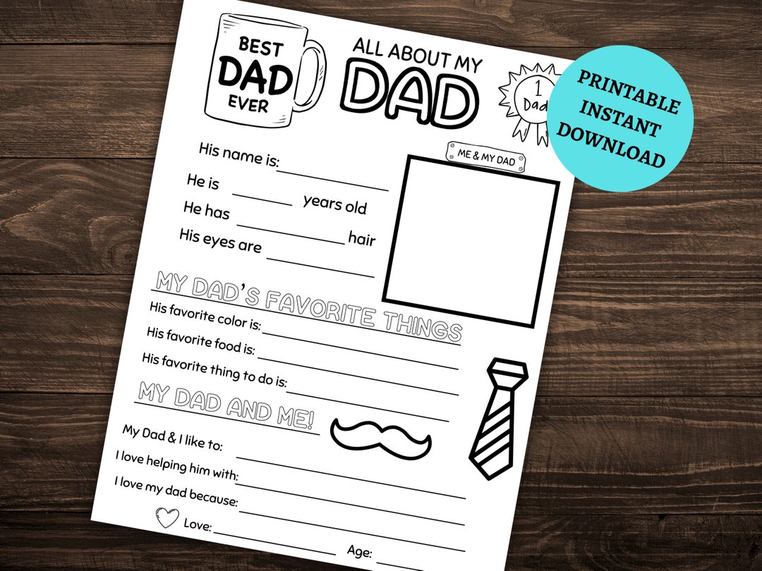 Father's Day Gift All About My Dad Printable | Dad's Birthday Gift ...