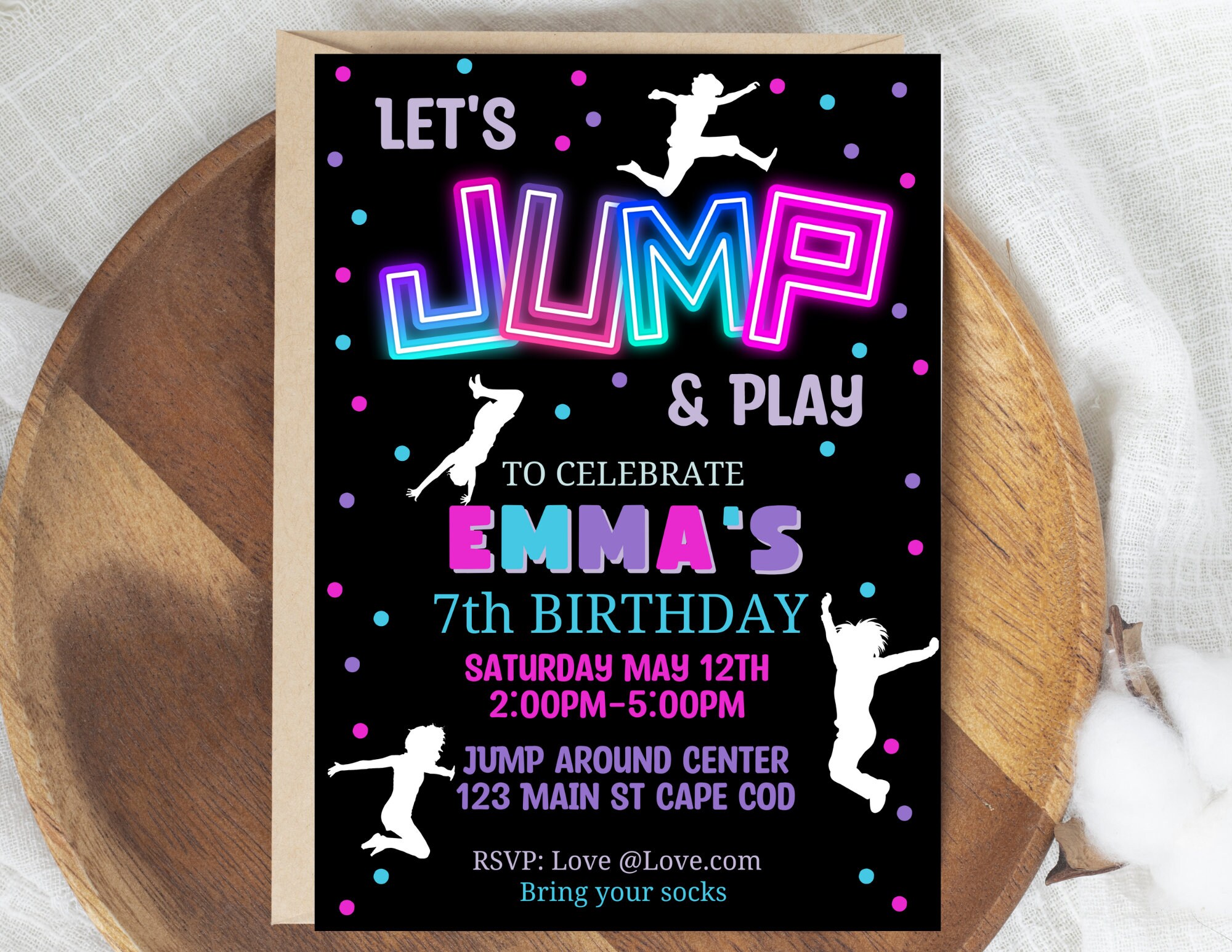 Jump Zone Birthday Invitation Kid's Jump Trampoline Park Birthday